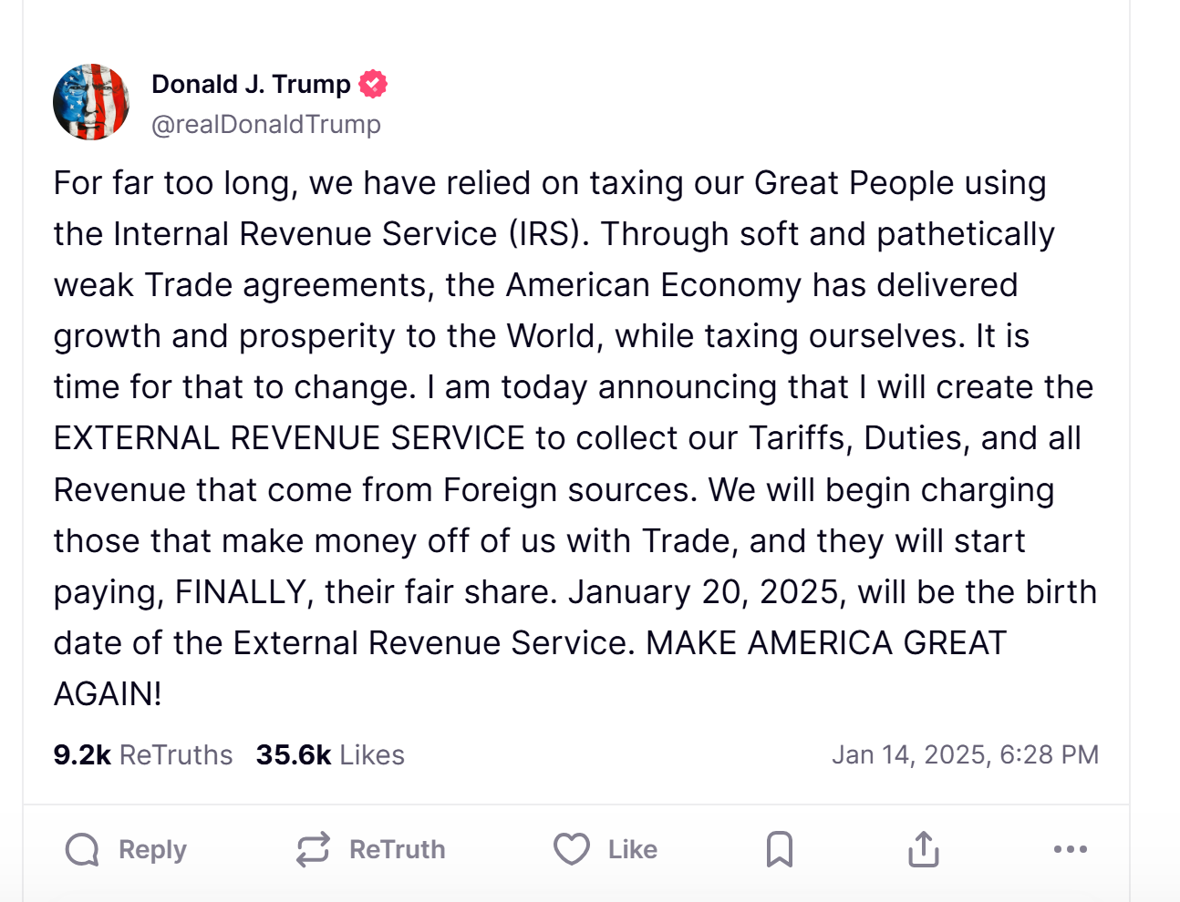 Trump will create External Revenue Service to collect revenue from ...